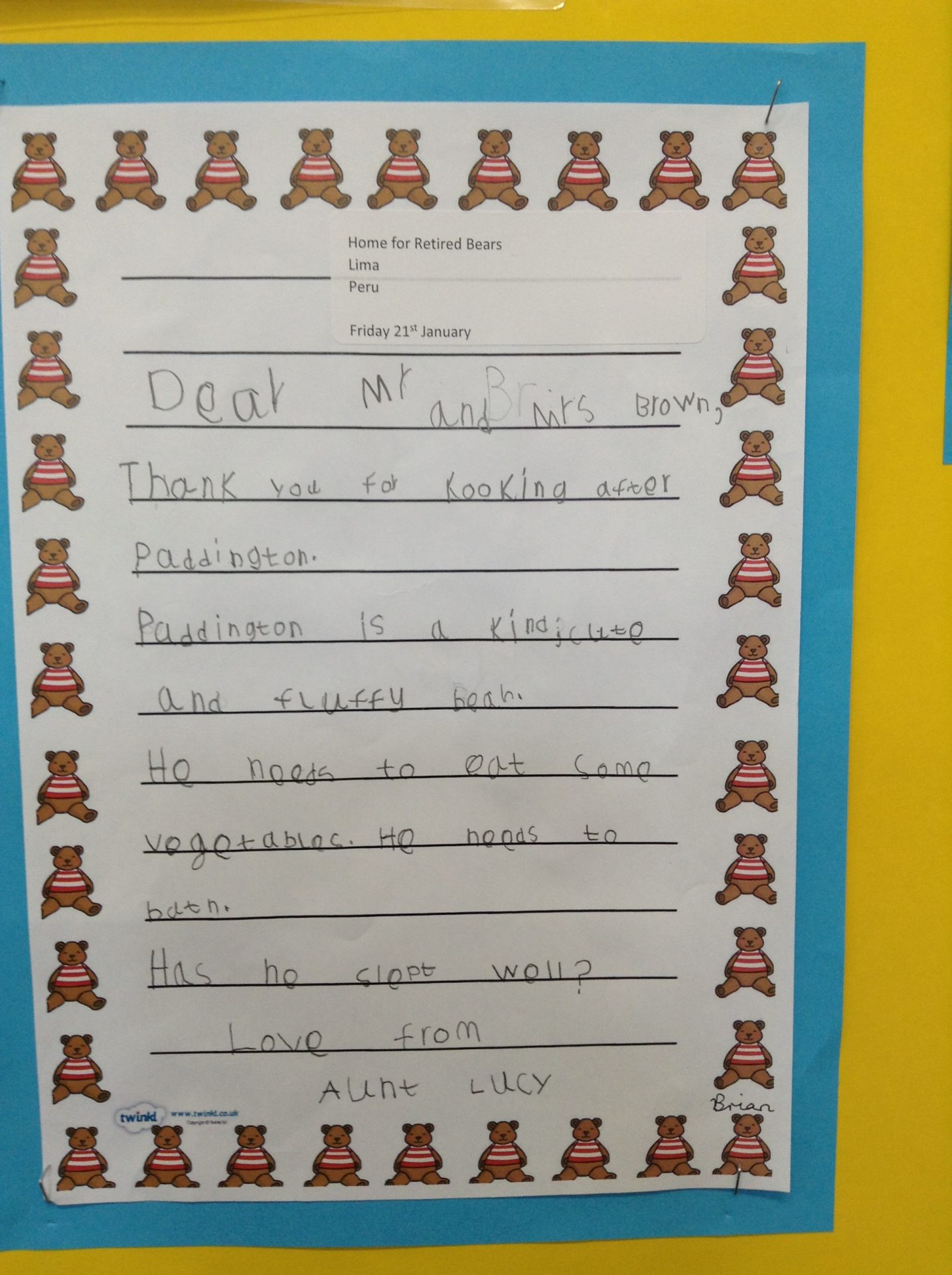 Paddington Bear and Peru in Year 2!